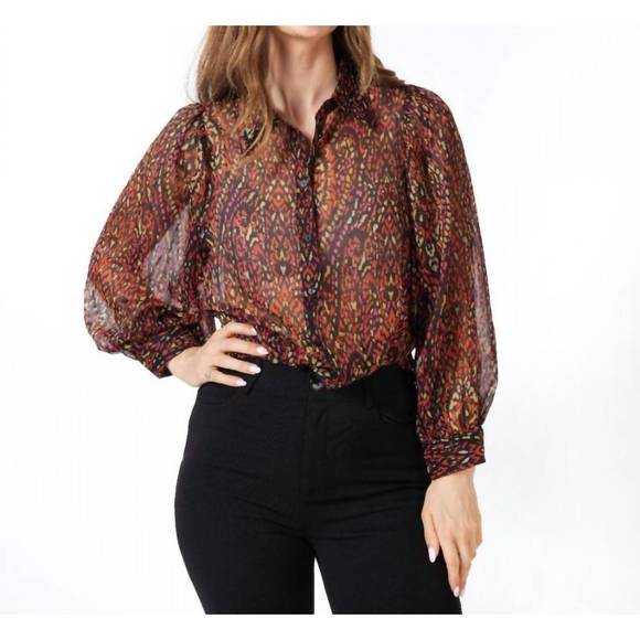 ESQUALO | Tops | New Esqualo Rewilding Puff Sleeve Blouse In Multi ...